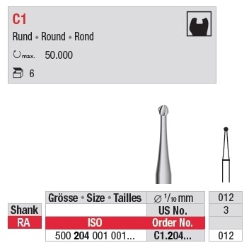 Edenta hårdmetallborr C1 rund nr 012 RA, 6 st Gama